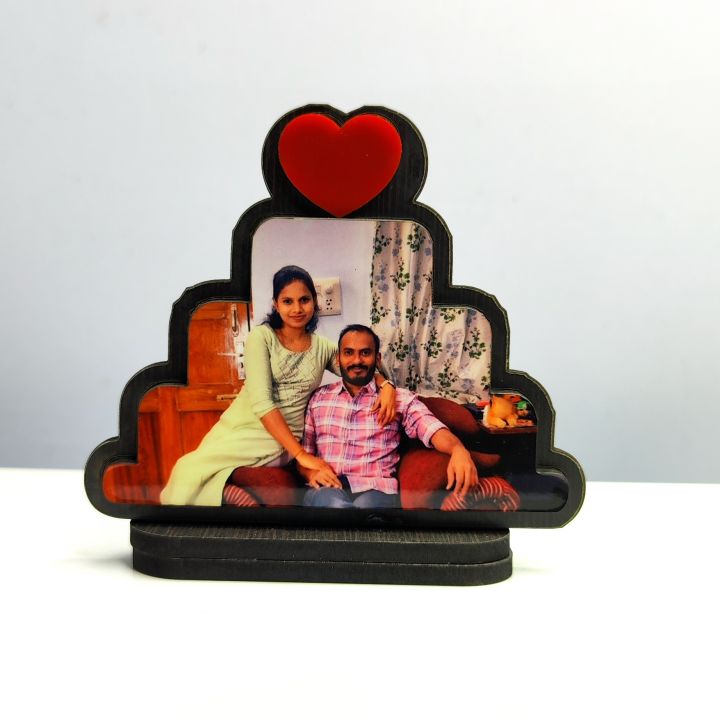 Romantic Couples Photo Print with Red Love Logo – Custom 5x4 Wooden MDF ...